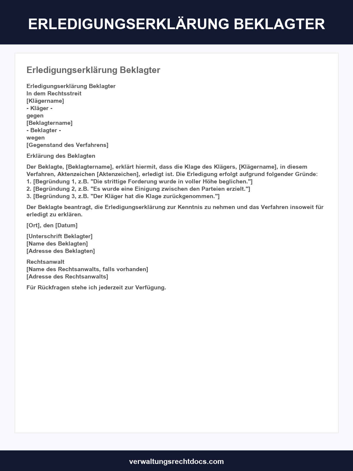 Erledigungserklärung Muster Beklagter