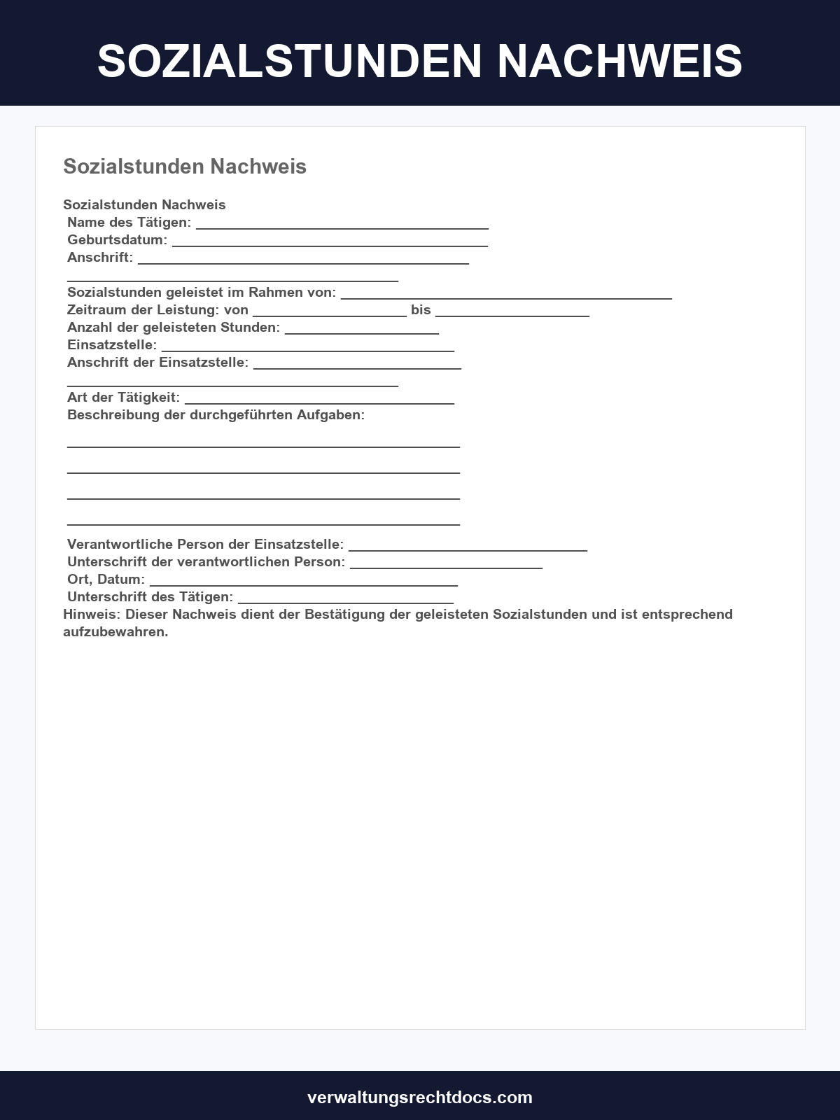 Sozialstunden Nachweis Vorlage